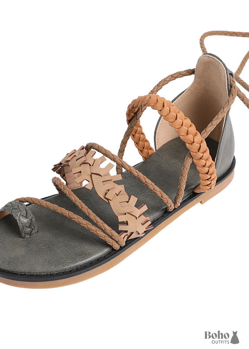 Boho Braided Lace-Up Sandals - Boho Dress Official