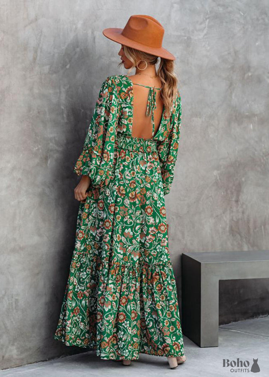 Floral Green Boho Maxi Dress - Boho Dress Official