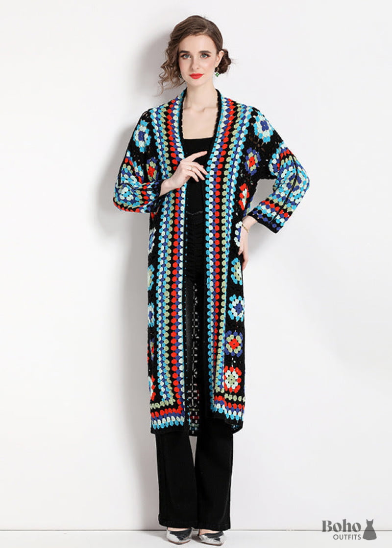 Printed Hollow Long-sleeved Cape Boho Cardigan - Boho Dress – Boho ...