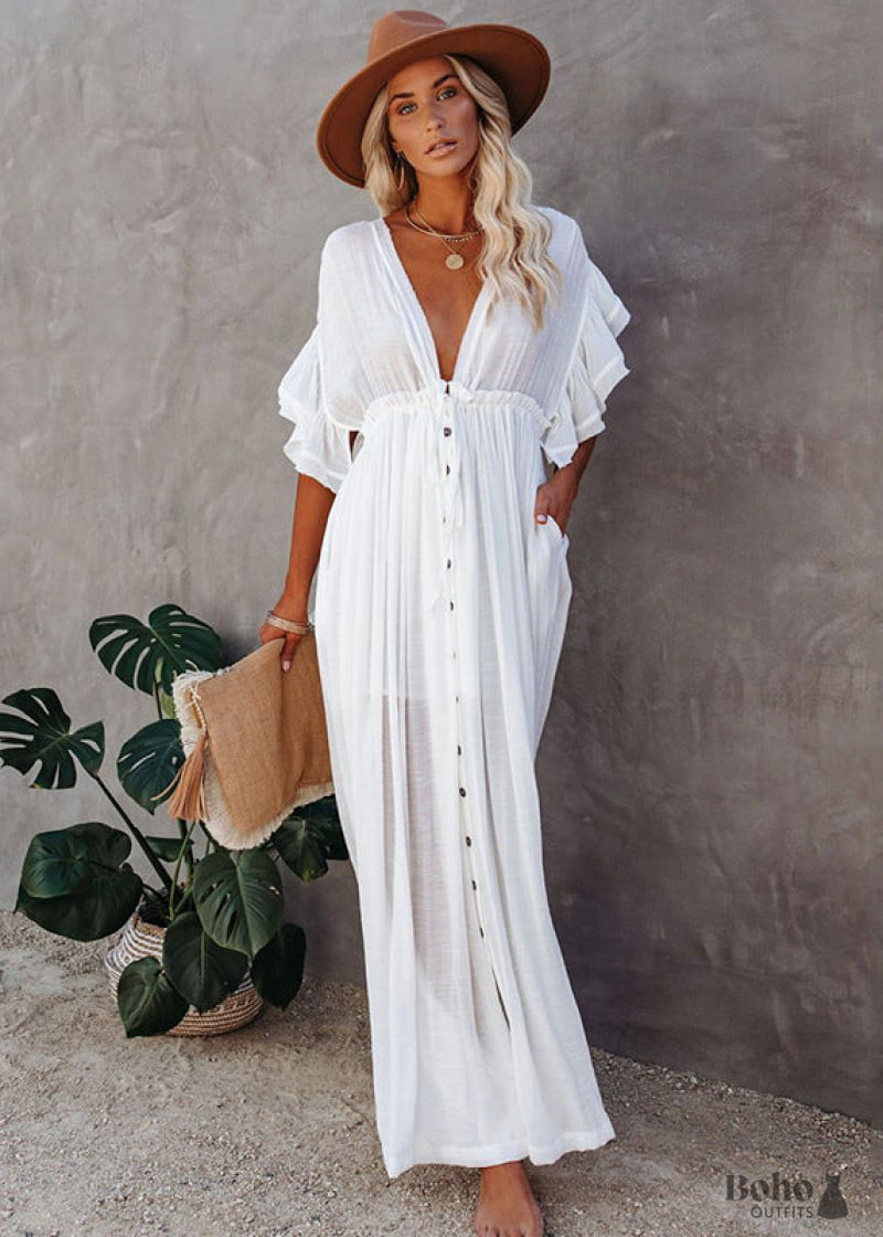 White Boho Maxi Dress Enjoli - Boho Dress Official